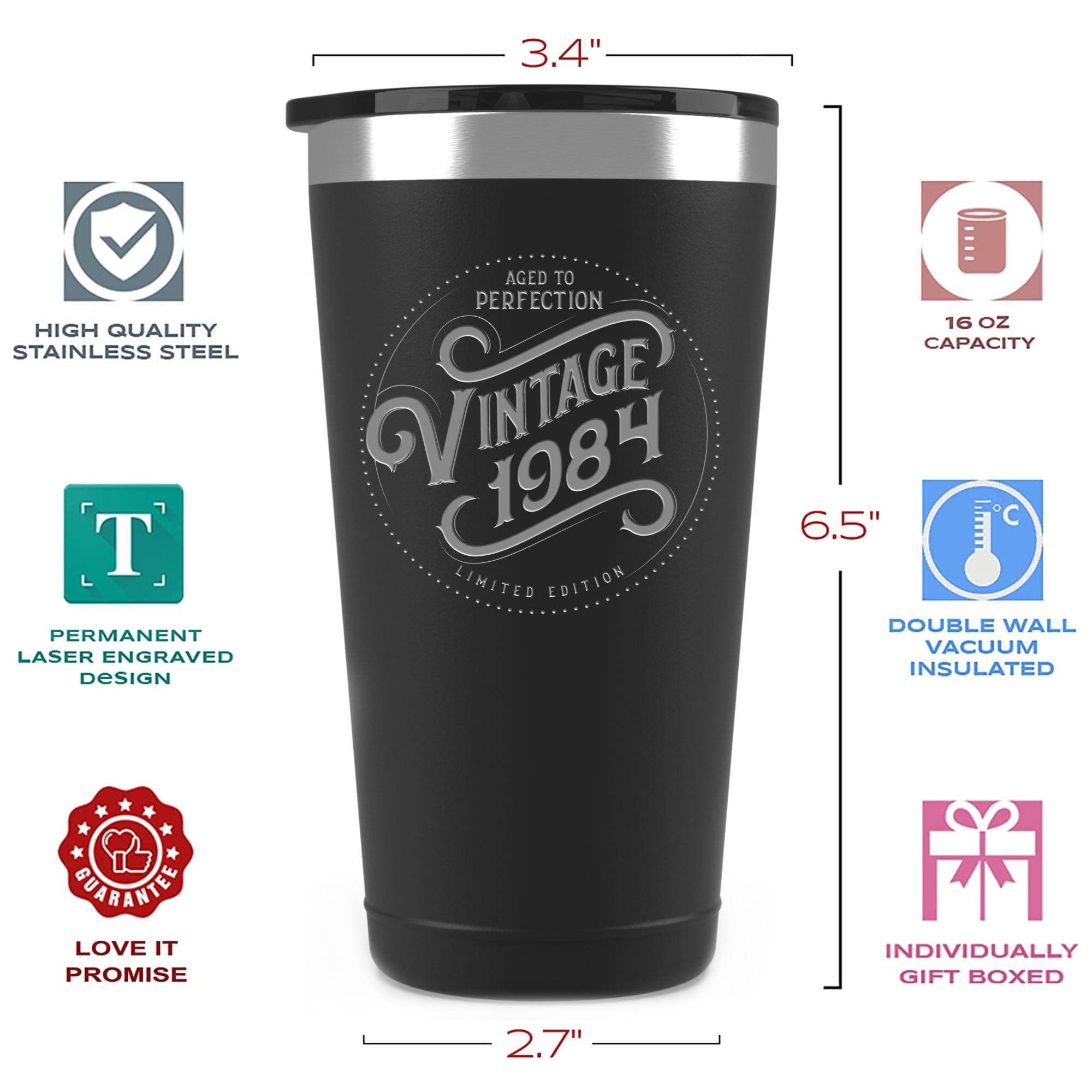 Sodilly Coffee Tumbler - Vintage 1983 Design - Ideal 1983 Birthday Gifts for Men - Perfect for 40th Birthday Celebrations - Unique 40th Birthday Travel Mug - 1983 Vintage 16 oz Black Coffee Tumbler