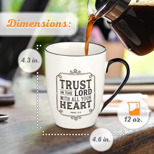 Christian Art Gifts Ceramic Coffee Mug for Women and Men 12 oz Black and White Inspirational Coffee Cup - Trust in the Lord - Proverbs 3:5 Non-Toxic, Lead and Cadmium-free Novelty Drinkware