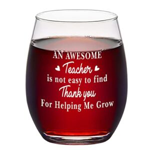 dazlute teacher appreciation gifts, teacher stemless wine glass, teacher's day gifts birthday gifts christmas gifts graduation gifts for teacher from student, teacher gifts for women men, 15oz