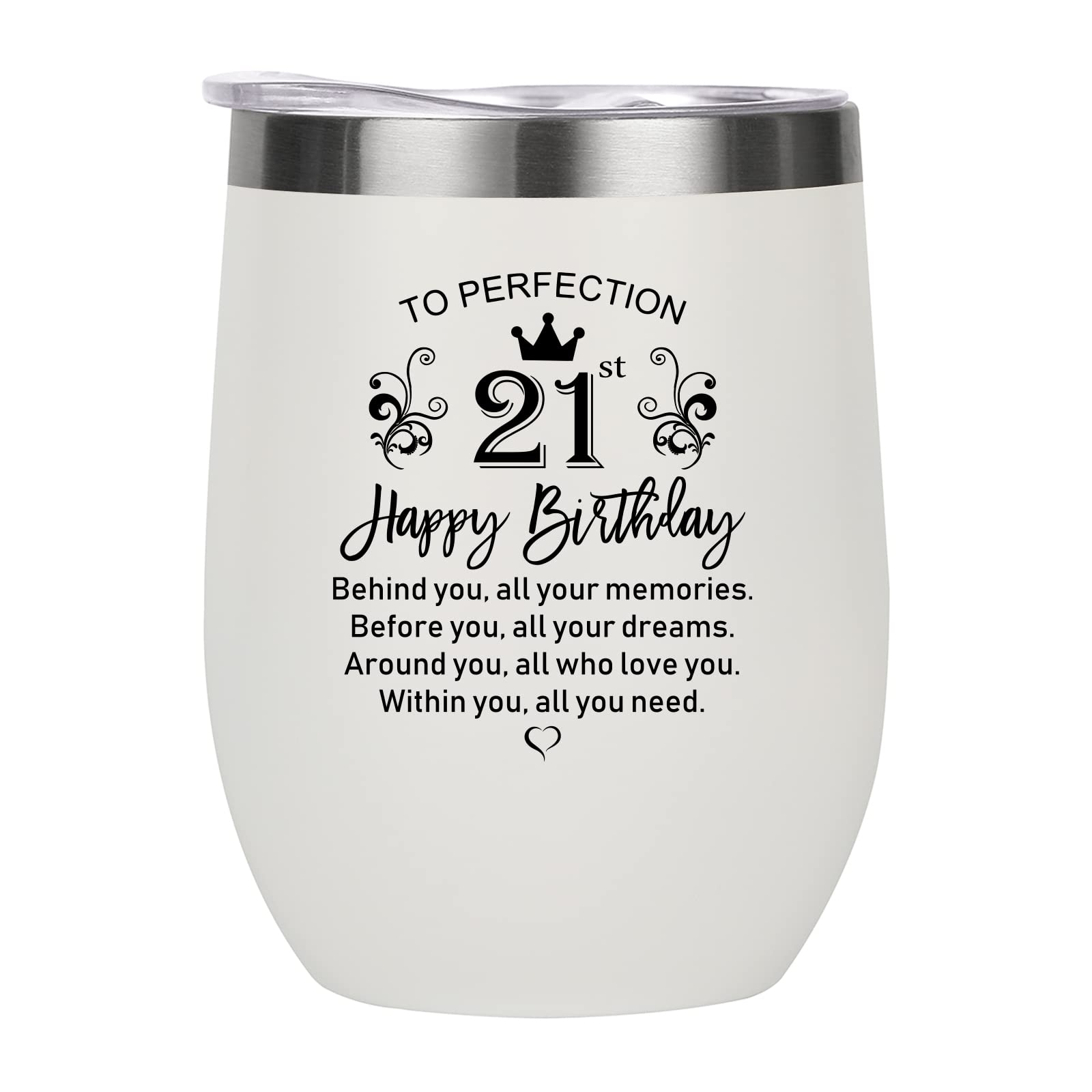 21st Birthday Gifts for Her, Happy 21st Birthday Decorations for Her, Funny 21 Year Old Birthday Gift Ideas for Her, Friends, Sister, Daughter, Girlfriend - 12oz Stainless Steel Insulated Wine Tumbler