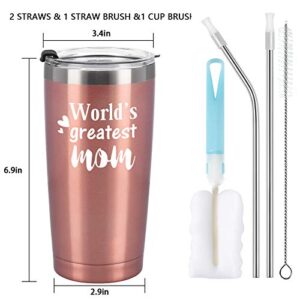 Cpskup Mother's Day Gifts-World's Greatest Mom Travel Tumbler Cupcake Socks Set, Mother's Day Birthday Gifts for Mom Mother Mama New Mom, 20oz Insulated Stainless Steel Tumbler with Lids, Rose Gold