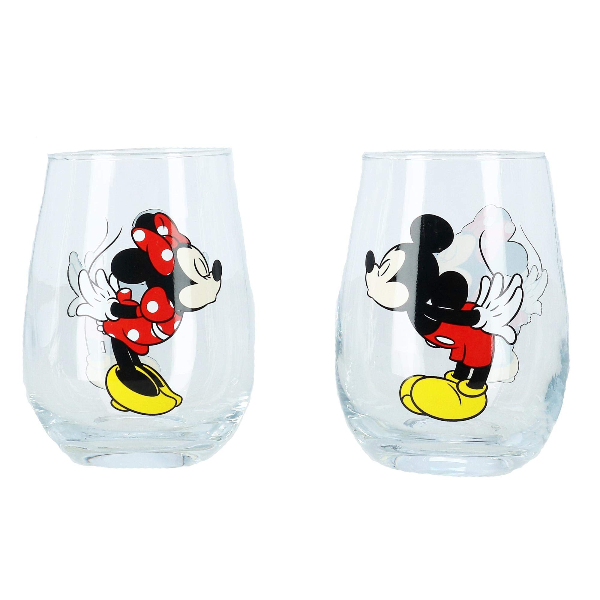 Disney Kissing Mickey and Minnie Mouse Couples Stemless Glasses, Set of 2, 15 ounce