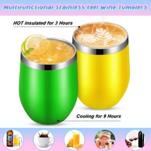 16 Packs Stainless Steel Wine Tumblers with Lids, 12 oz Insulated Wine Tumbler Stemless Double Wall Vacuum Wine Glass Coffee Tumbler Bulk Drinking Cup for Hot or Cold Drink Soda Whiskey, 16 Colors