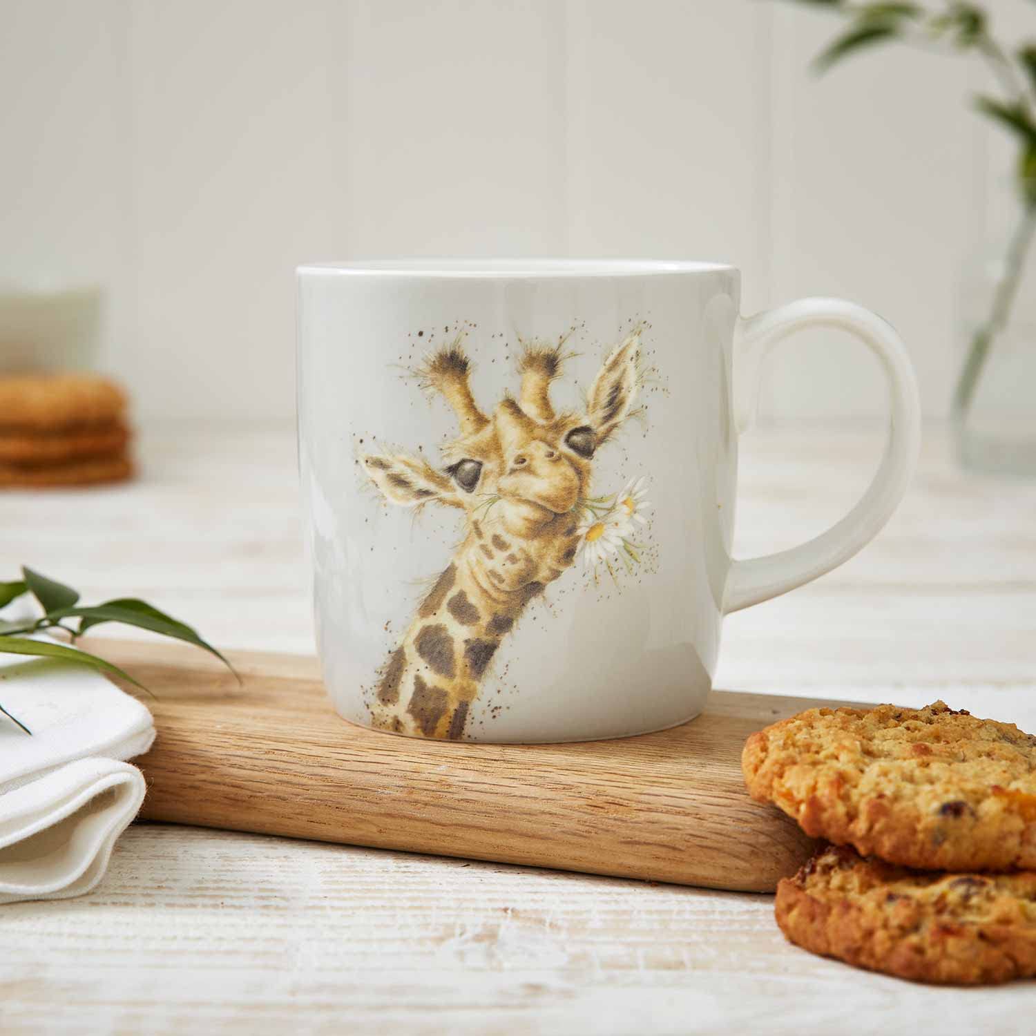 Royal Worcester Wrendale Designs Lofty Mug | 14 Ounce Large Coffee Mug with Giraffe Design | Made from Fine Bone China | Microwave and Dishwasher Safe