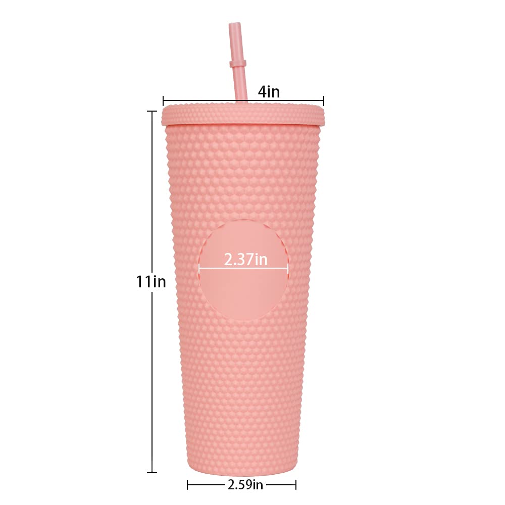 Sangyn 24 oz Double Wall Insulated Tumbler - Textured Studded Matte Finish with Lid and Straw -100% BPA-Free and Leak-Proof Customizable DIY Cold Coffee Cup