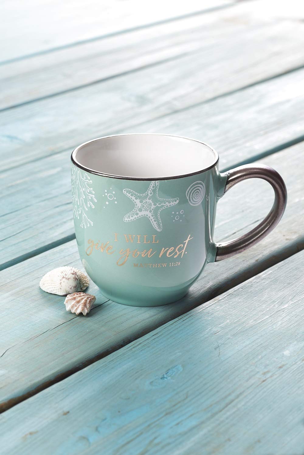 Christian Art Gifts Mug Give You Rest Green