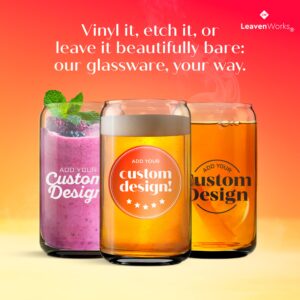 Leavenworks Beer Can Shaped Glass | 16 oz | Aesthetic Cups Used For Iced Coffee, Smoothies, Soda, Beer, Water Tumblers | Unique Glass Cups Set | Dishwasher-safe Glassware (6 Pack)