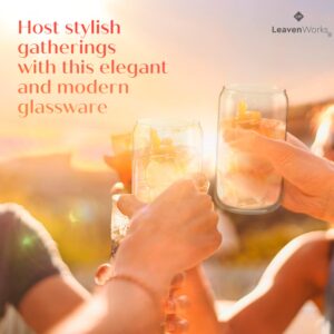 Leavenworks Beer Can Shaped Glass | 16 oz | Aesthetic Cups Used For Iced Coffee, Smoothies, Soda, Beer, Water Tumblers | Unique Glass Cups Set | Dishwasher-safe Glassware (6 Pack)