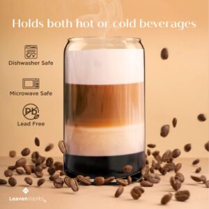 Leavenworks Beer Can Shaped Glass | 16 oz | Aesthetic Cups Used For Iced Coffee, Smoothies, Soda, Beer, Water Tumblers | Unique Glass Cups Set | Dishwasher-safe Glassware (6 Pack)