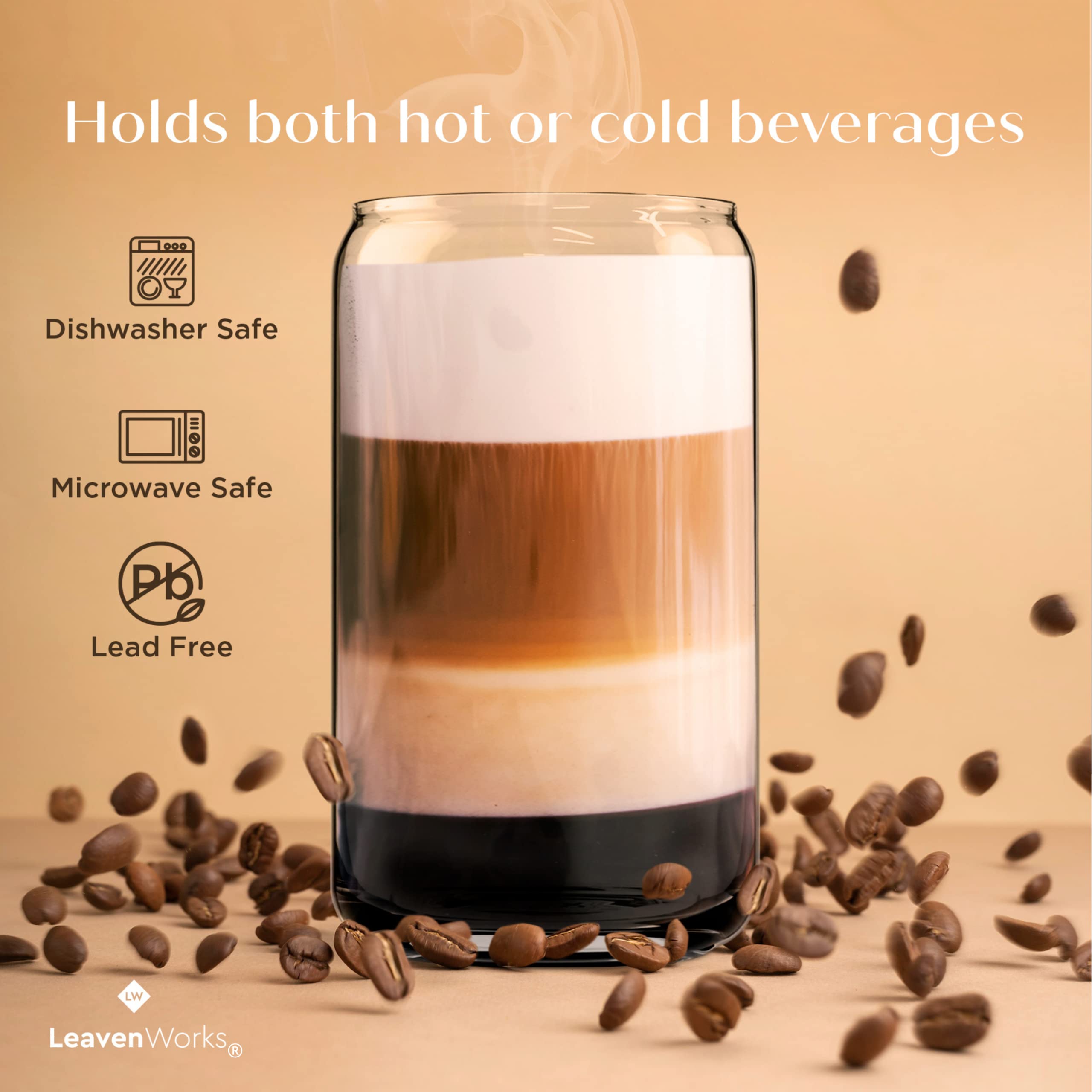 Leavenworks Beer Can Shaped Glass | 16 oz | Aesthetic Cups Used For Iced Coffee, Smoothies, Soda, Beer, Water Tumblers | Unique Glass Cups Set | Dishwasher-safe Glassware (6 Pack)