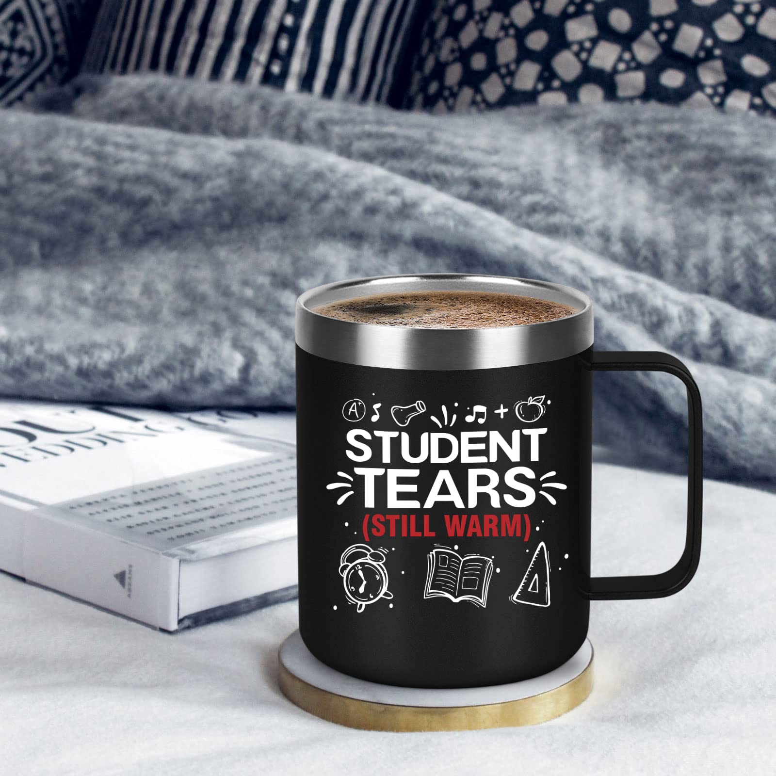 GINGPROUS Funny Teacher Appreciation Gifts, Student Tears Insulated Coffee Mug, Teachers Day Gifts Thank You Gifts for Teacher from Students Birthday Christmas Gifts, 12oz Insulated Travel Mug, Black