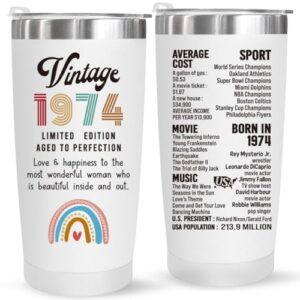 jettryran 50th birthday gifts for women parents 50 years old gifts- 20 oz double-sided vintage 1974 with time information tumbler cup（white） turning 50- tw004