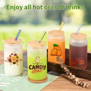 KIDJFGG Sublimation Glass Blanks With Bamboo Lid, 8pack 16OZ Frosted Sublimation Beer Can Glass with Glass Straws Gift Box Mason Jar Cups Mug Travel Tumbler for Beer, Juice, Soda, Iced Coffee, Drinks