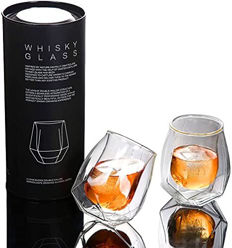 Whiskey Glasses Set of 2, Premium Lead-Free Crystal Clear Scotch Thick Weighted Bottom Rocks Glass with Elegant Box, Great Gift for Father's Day, Dad's Birthday or Scotch Lovers and Man