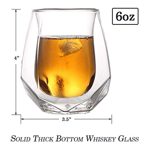 Whiskey Glasses Set of 2, Premium Lead-Free Crystal Clear Scotch Thick Weighted Bottom Rocks Glass with Elegant Box, Great Gift for Father's Day, Dad's Birthday or Scotch Lovers and Man