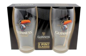 guinness toucan stout beer glass twin pack | certified official merchandise 20oz glass | gifts for beer lovers