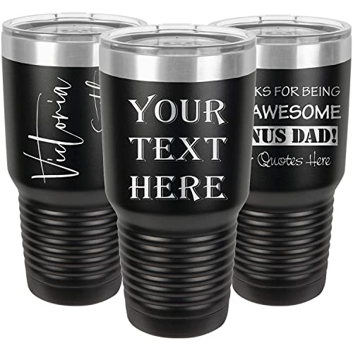 iProductsUS Personalized Tumbler with Slider Lid and Straw, 30oz Customized Cup Engraved Names, Stainless Steel Insulated Coffee Mug, Gifts for Dad, Men, Veteran, Two-Sides Engraving (Black)