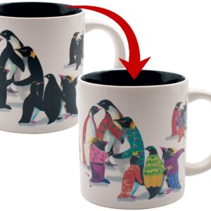 The Unemployed Philosophers Guild Penguin Party Heat Changing Color Transforming Reveal Mug - Add Coffee and the Penguins Start the Festivities