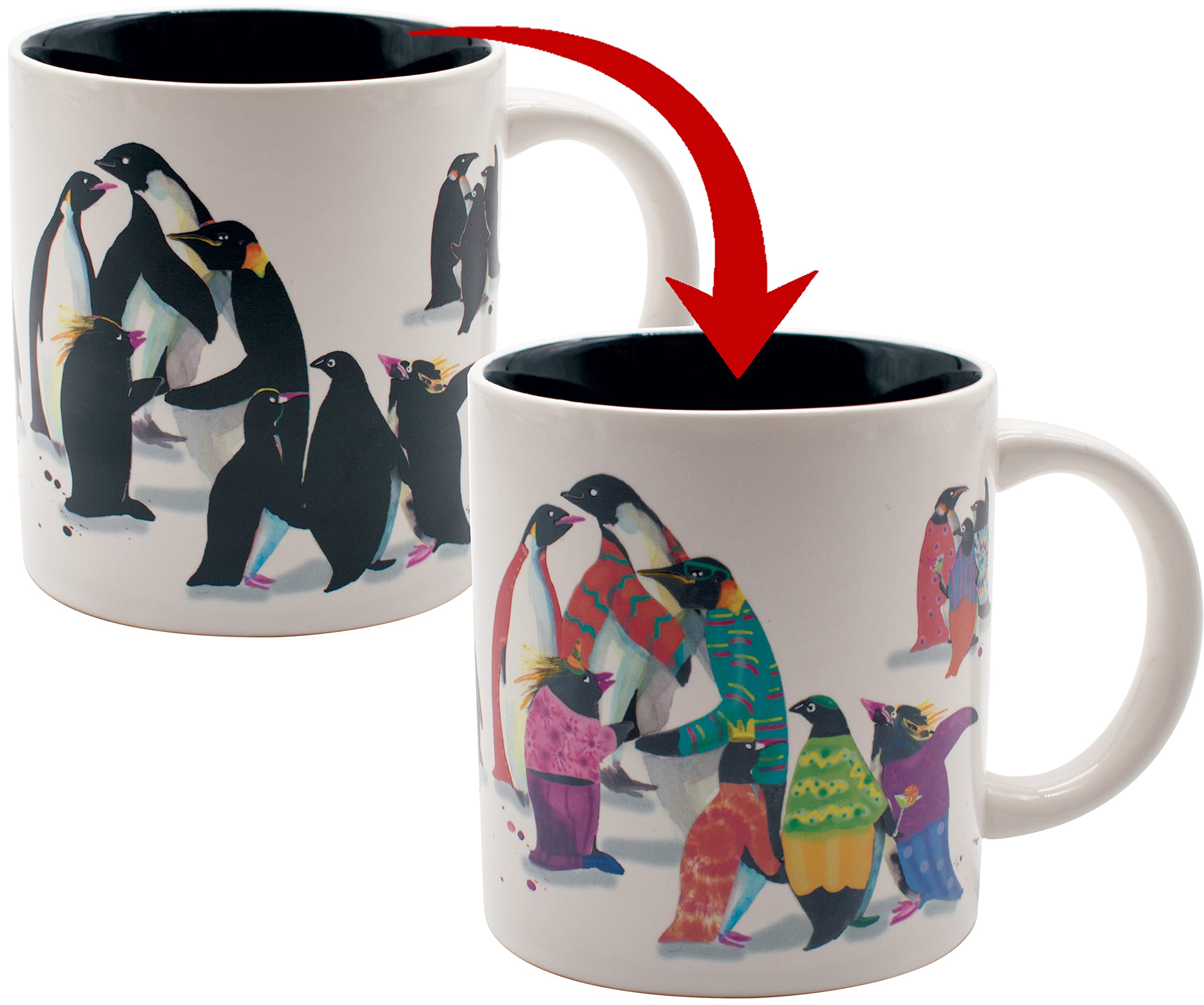 The Unemployed Philosophers Guild Penguin Party Heat Changing Color Transforming Reveal Mug - Add Coffee and the Penguins Start the Festivities