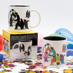 The Unemployed Philosophers Guild Penguin Party Heat Changing Color Transforming Reveal Mug - Add Coffee and the Penguins Start the Festivities