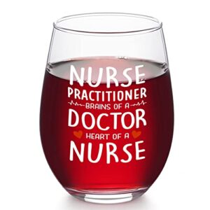 dazlute nurse gifts, nurse practitioner brains of a doctor heart of a nurse stemless wine glass for women nurse birthday christmas, nurse gifts for nurse week nurse graduation nurse appreciation, 17oz