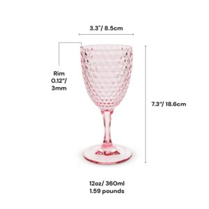 BELLAFORTE - Shatterproof Tritan Plastic Wine Glass, 12oz, set of 4, Laguna Beach Drinking Glasses - Unbreakable Glassware for Indoor and Outdoor Use - Reusable Drinkware (Pink)