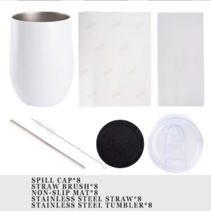 8 Pack 12 OZ Sublimation Tumblers bulk,Sublimation Tumblers White With No Handle,Lid,Straw,Shrink Films,Boxed Cover Insulated Travel Tumblersfor Iced Coffee Juice Soda Drinks Cocktail,DIY Gift