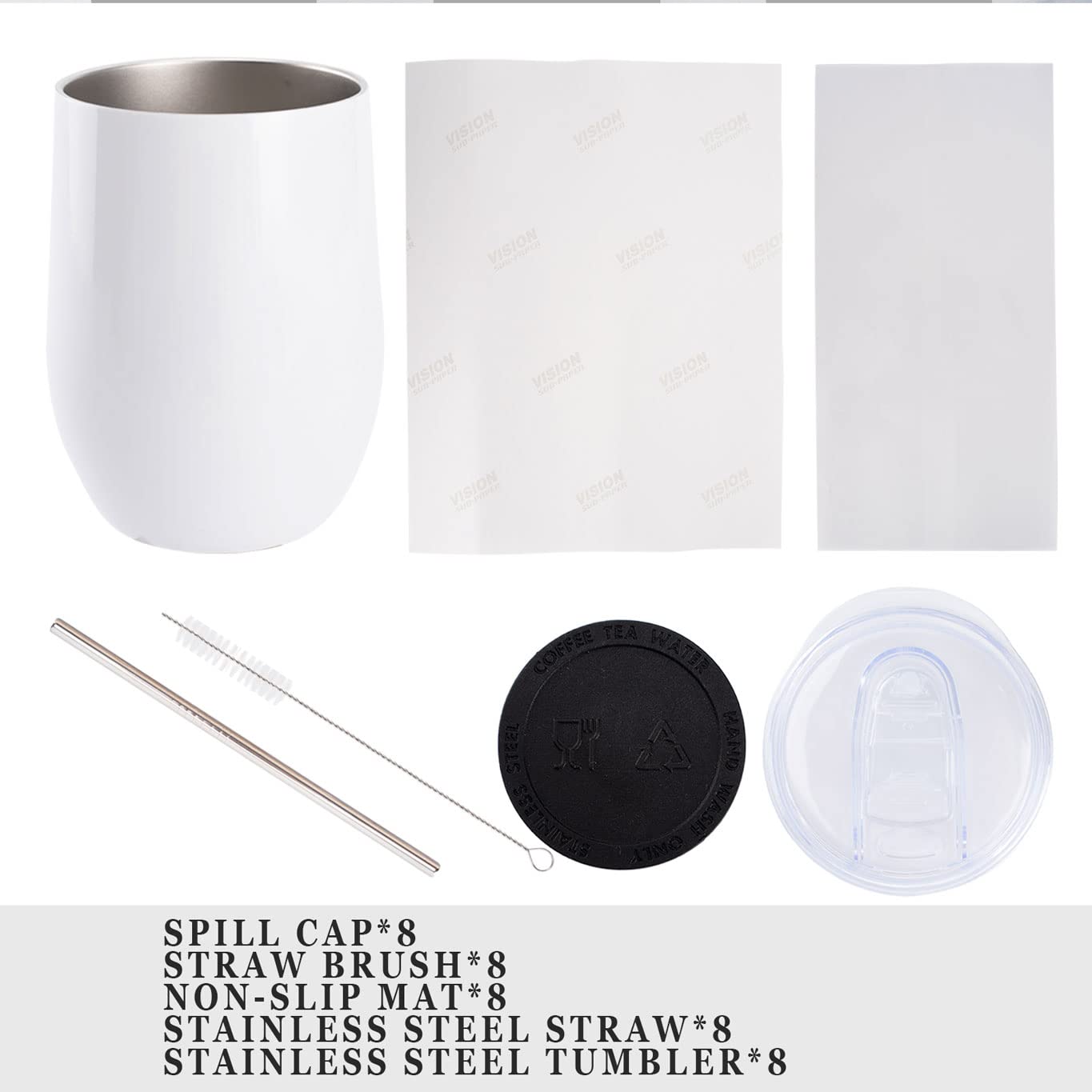 8 Pack 12 OZ Sublimation Tumblers bulk,Sublimation Tumblers White With No Handle,Lid,Straw,Shrink Films,Boxed Cover Insulated Travel Tumblersfor Iced Coffee Juice Soda Drinks Cocktail,DIY Gift