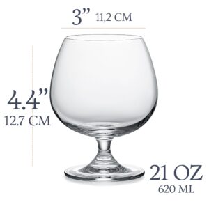 Large 21 oz Crystal Brandy and Cognac Snifter Glasses | Set of 2 Short Stem Giant Sniffer Bowls | Drinking and Tasting Glassware for Bourbon, Scotch, Tequila, Armagnac, Rum, Beer, Liquor