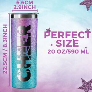 Onebttl Cheerleader Glitter Tumbler Gifts For Girls - Cheer - 20oz/590ml Stainless Steel Insulated Tumbler with Straw, Lid - Gift for Cheerleading, Coach or Cheer Squad - (Purple-Blue Gradient)