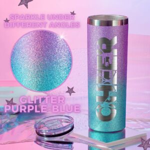 Onebttl Cheerleader Glitter Tumbler Gifts For Girls - Cheer - 20oz/590ml Stainless Steel Insulated Tumbler with Straw, Lid - Gift for Cheerleading, Coach or Cheer Squad - (Purple-Blue Gradient)