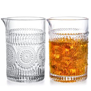 kingrol professional cocktail mixing glasses, set of 2, 21 ounces heavy duty mixing pitchers for stirred cocktail, crystal clear stirring glasses, fancy embossed design