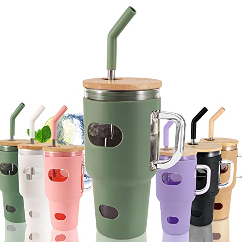 AOOTOOSPORT 32 Oz Tumbler Water Bottle Glass Coffee Cups With Straw and Lid Spill Proof BPA Free