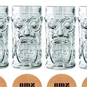 AMZ Empire Screaming Tiki Glasses 16 oz Cooler Glass, 4 Pieces, Modern Bar Party Set With Picks