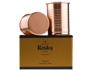 kosdeg copper cocktail tins set of 2 12oz - copper cups for drinking - bean tin design - perfect copper mug bar set for tastier drinks - metal tumbler gets ice cold in seconds