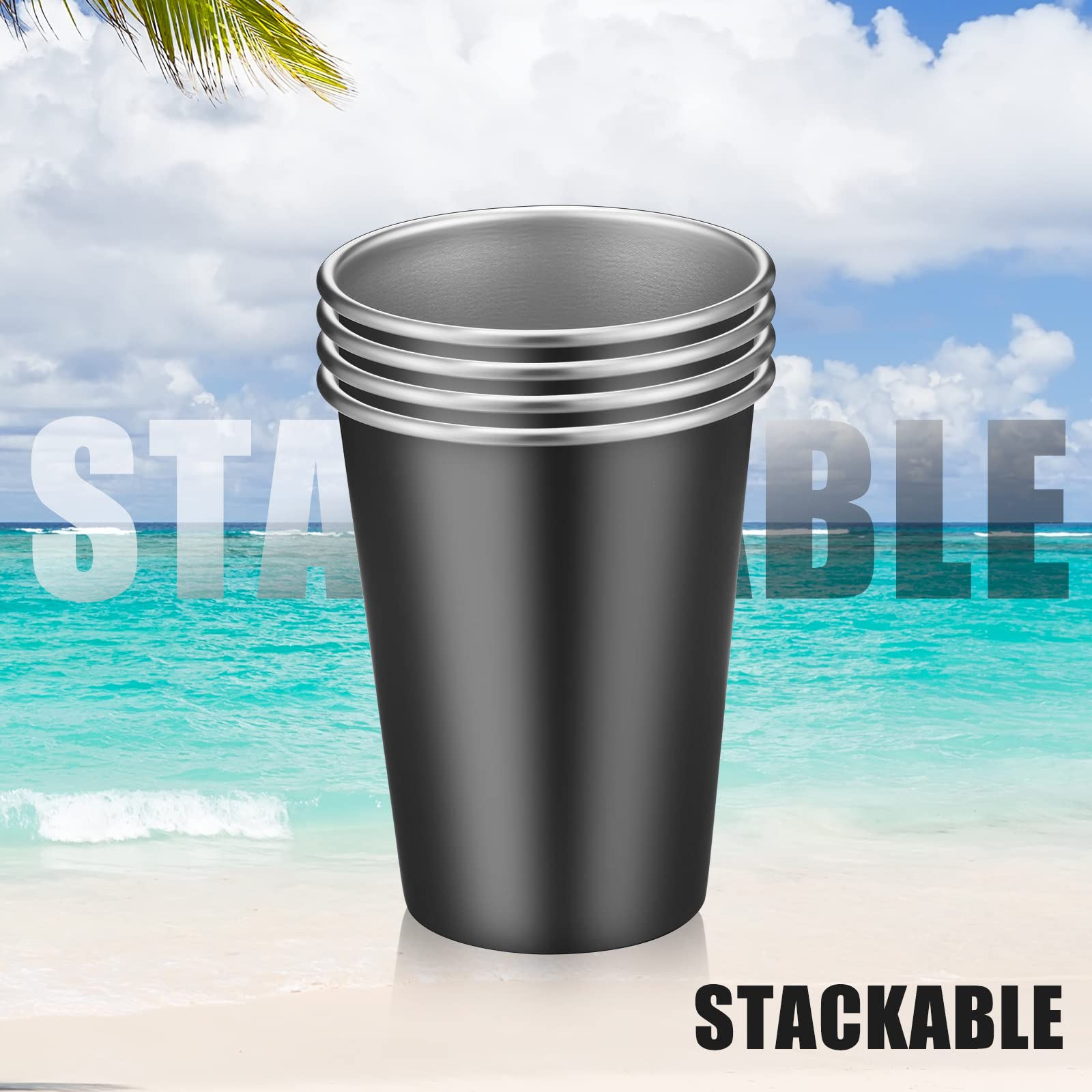 10 Packs Stainless Steel Cups Unbreakable 12 oz Pint Tumbler Stackable Metal Cup Black Drinking Glasses Shatterproof Cup Tumblers Drinking Cups for Birthday Party Camping Travel Outdoors Supplies