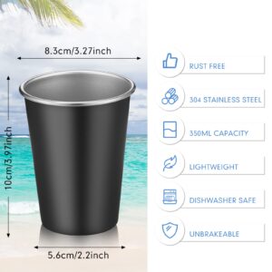 10 Packs Stainless Steel Cups Unbreakable 12 oz Pint Tumbler Stackable Metal Cup Black Drinking Glasses Shatterproof Cup Tumblers Drinking Cups for Birthday Party Camping Travel Outdoors Supplies