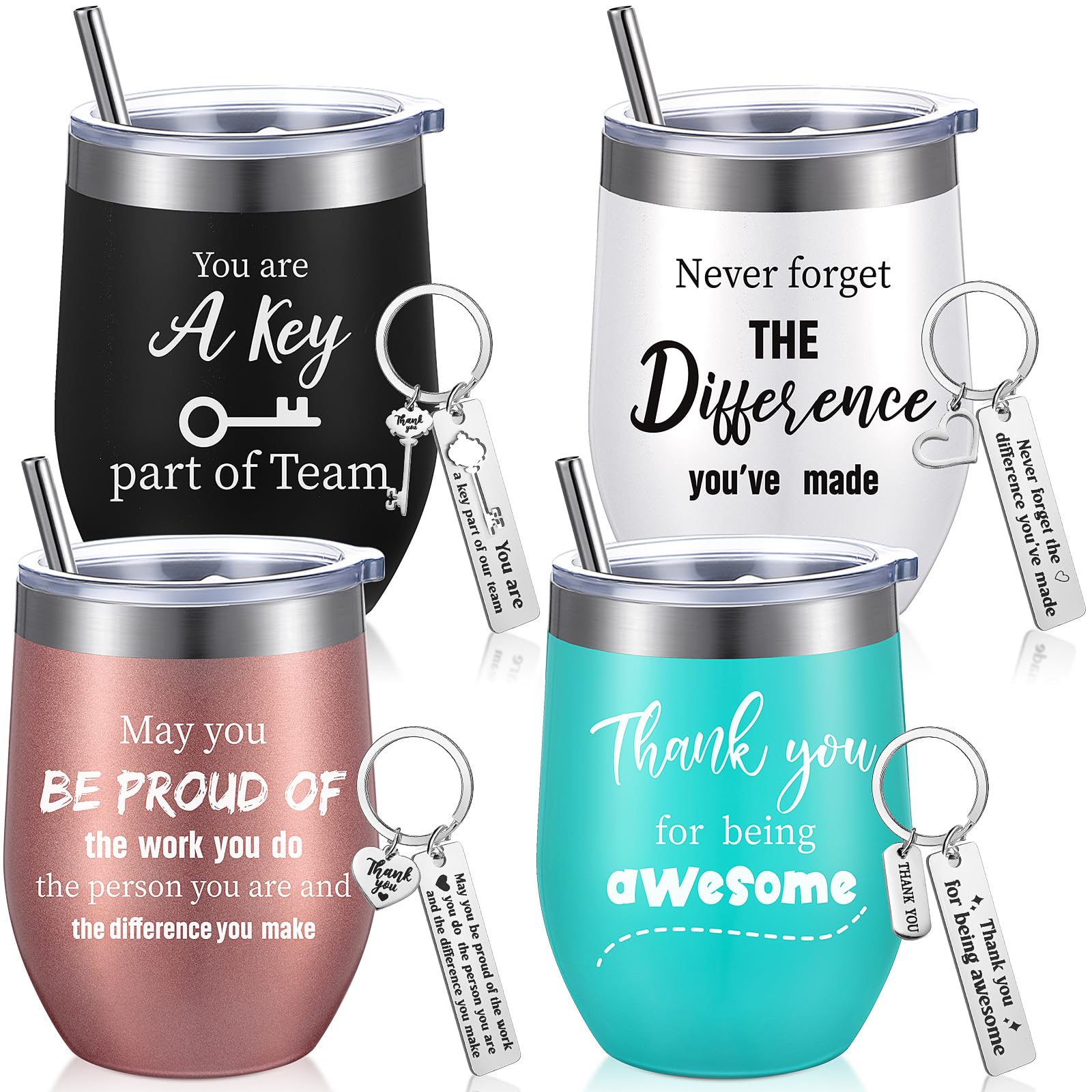 Thank You Gifts Coworker Leaving Farewell Appreciation Gifts with 12 oz Thank You for Being Awesome Wine Tumbler and Difference Keychains Gifts for Father Colleague Teacher Friends (Classic, 8 Pcs)