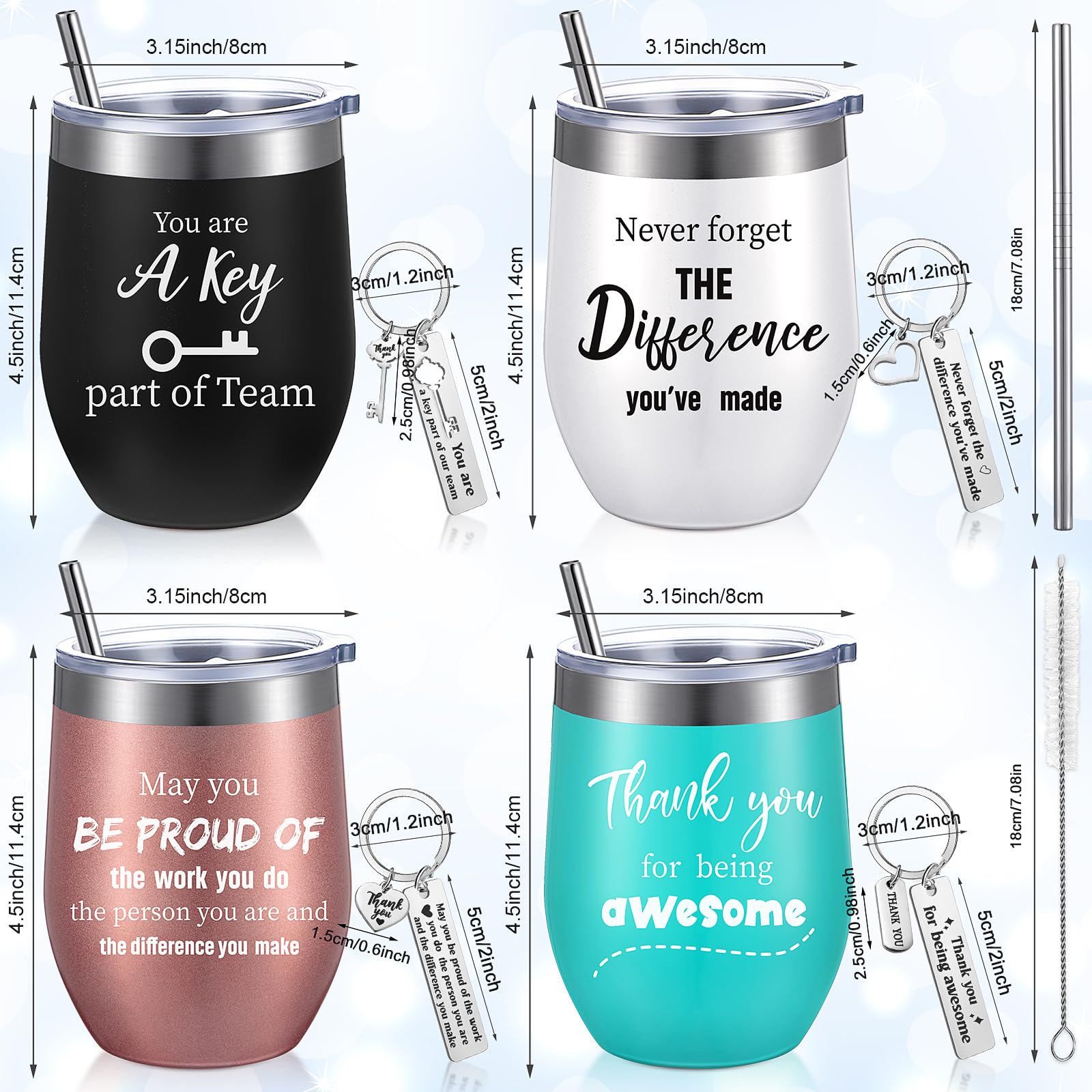 Thank You Gifts Coworker Leaving Farewell Appreciation Gifts with 12 oz Thank You for Being Awesome Wine Tumbler and Difference Keychains Gifts for Father Colleague Teacher Friends (Classic, 8 Pcs)