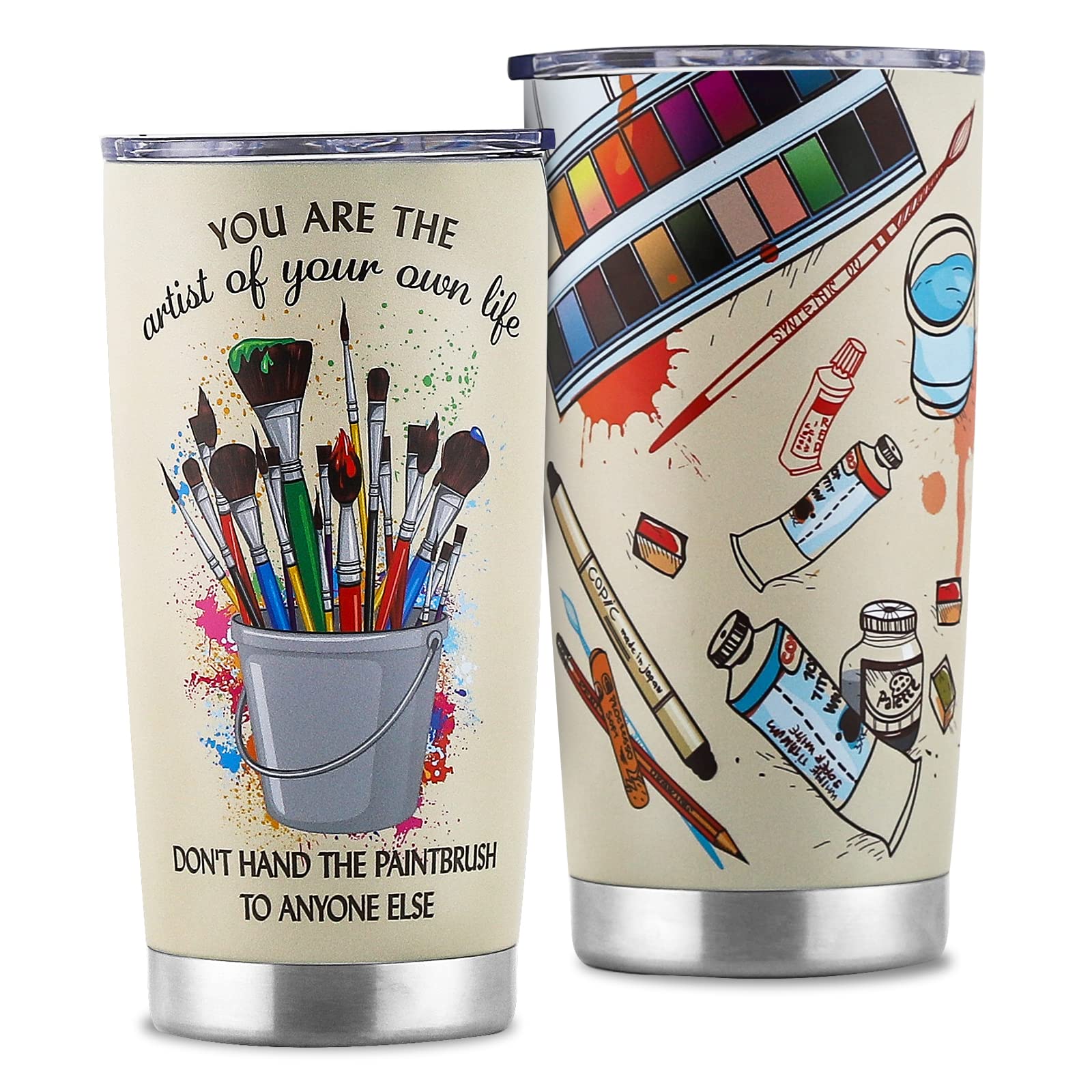 Artist Gifts for Women - Teacher Gifts for Women - Art Teacher Gifts for Her Him - Funny Birthday Gifts for Painting Lovers - Stainless Steel Coffee Cup - 20oz Tumbler with Lid Traveling Cups