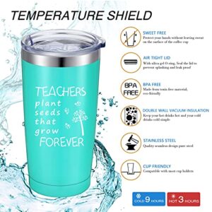 Teachers Plant Seeds That Grow Forever, Thank You Teacher Appreciation for Women Men, Double Wall Stainless Steel Wine Tumbler Cup with Box, Thanksgiving (Mint)