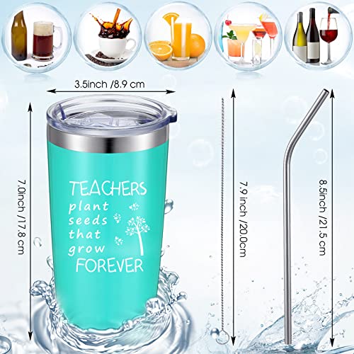 Teachers Plant Seeds That Grow Forever, Thank You Teacher Appreciation for Women Men, Double Wall Stainless Steel Wine Tumbler Cup with Box, Thanksgiving (Mint)