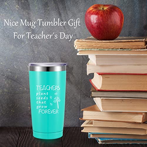 Teachers Plant Seeds That Grow Forever, Thank You Teacher Appreciation for Women Men, Double Wall Stainless Steel Wine Tumbler Cup with Box, Thanksgiving (Mint)