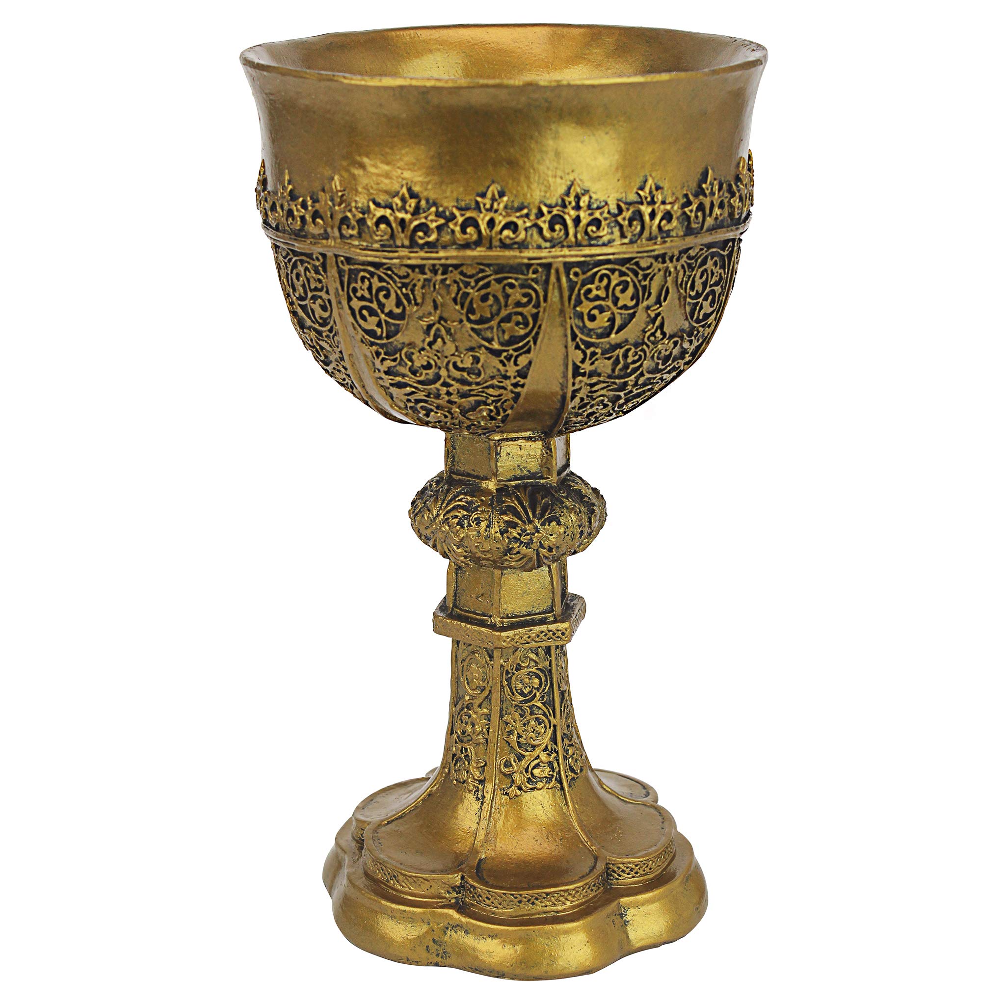 Design Toscano Golden Chalice of King Arthur Medieval Décor Decorative Gothic Goblet Sculpture, 5 Inches Wide, 5 Inches Deep, 9 Inches High, Metallic Gold Finish