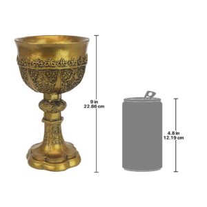 Design Toscano Golden Chalice of King Arthur Medieval Décor Decorative Gothic Goblet Sculpture, 5 Inches Wide, 5 Inches Deep, 9 Inches High, Metallic Gold Finish