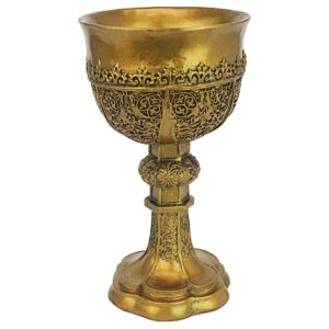 Design Toscano Golden Chalice of King Arthur Medieval Décor Decorative Gothic Goblet Sculpture, 5 Inches Wide, 5 Inches Deep, 9 Inches High, Metallic Gold Finish