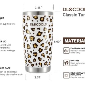 DLOCCOLD 20 oz Leopard Tumbler with Lid and Straw, 18/8 Stainless Steel Vacuum Insulated Tumbler,Insulated Travel Mug Water Cup with Leak-Proof Flip Lid,Metal Straw,Cleaning Brush & Gift Box