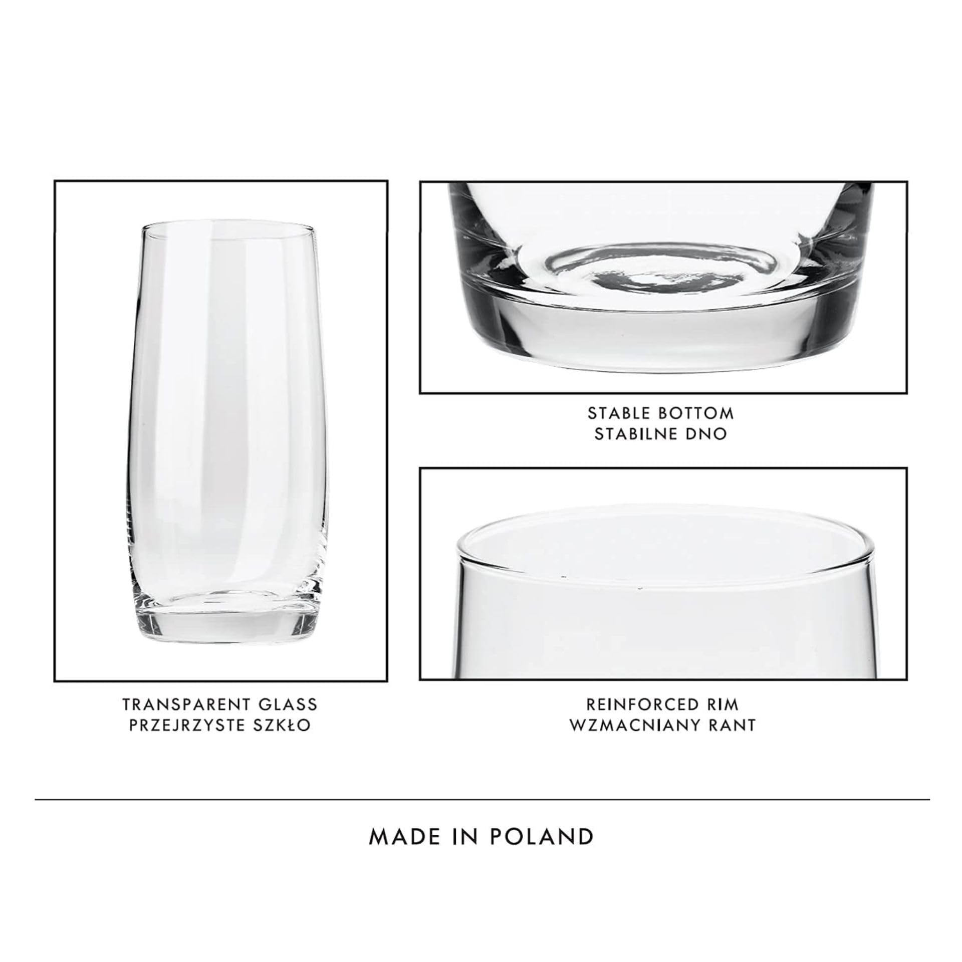 Krosno Long Drink Water Juice Drinking Highball Glasses | Set of 6 | 11.8 oz | Blended Collection | Perfect for Home Restaurants and Parties | Dishwasher Safe | Gift Idea | Made in Europe