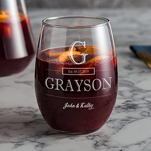 Personalized Wedding Wine Glass, Premium 21oz Stemless Wine Glass Laser Engraved with your Wedding or Anniversary Information! Customized Gifts for Women Anniversary Gifts or Couples Gifts