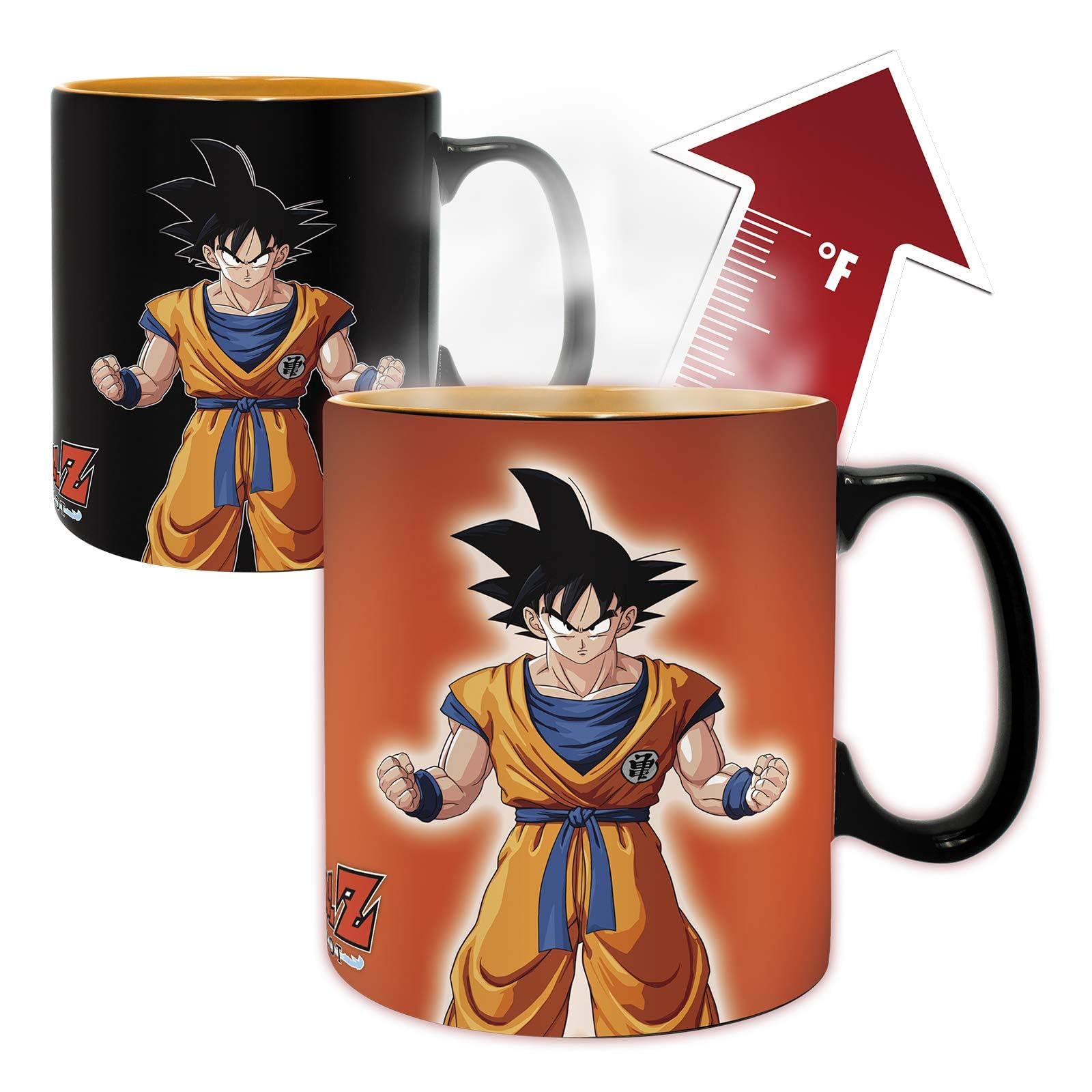 ABYSTYLE Dragon Ball Z Kakarot Goku Ceramic Heat Changing Tea Coffee Mug 16 Oz. Features Goku & His Kanji DBZ Drinkware Anime Manga Gift